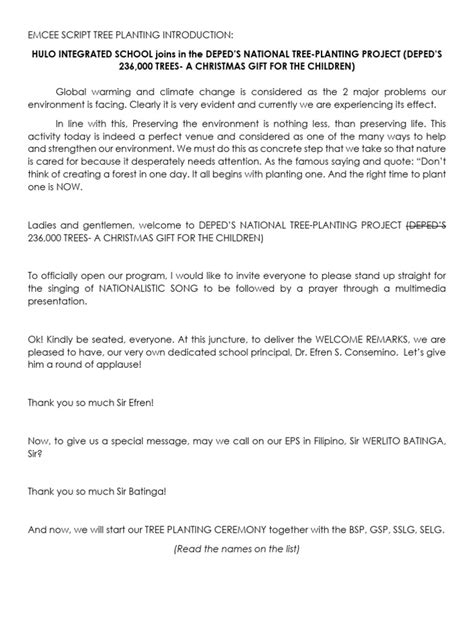 Emcee Script Tree Planting Pdf