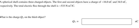 solved a spherical shell contains three charged objects the