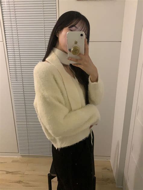 앙고라 퍼 겨울 털 가디건 머플러 니트 세트