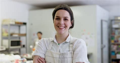 Happy Woman Portrait And Smile In Bakery With Employee Apron And