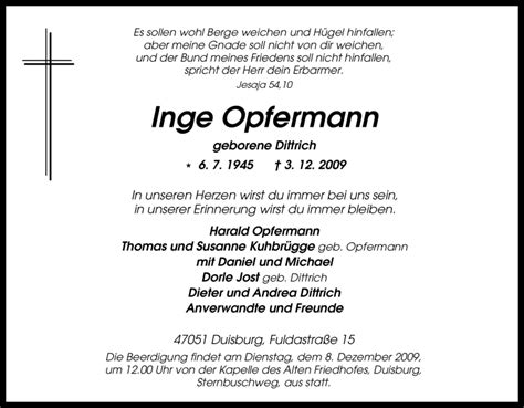 Traueranzeigen Von Inge Opfermann Trauer In Nrw De