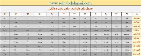 جدول سایز بندی بانوان جدول سایز بندی زنان جدول سایزبندی متریک