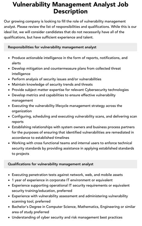 Vulnerability Management Analyst Job Description Velvet Jobs Vulnerability Management Analyst Job Description Velvet Jobs