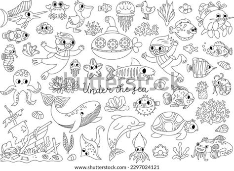 Vector Black White Under Sea Set Stock Vector Royalty Free 2297024121 Shutterstock