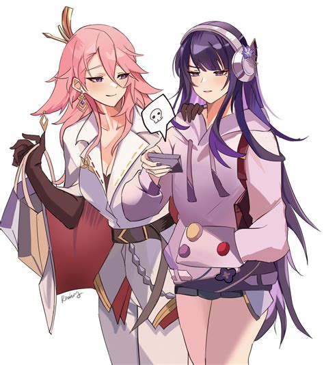 Raiden Shogun Yae Miko Raiden Shogun And Yae Miko Genshin Impact Drawn By Rudang Danbooru