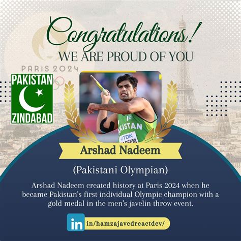 Muhammad Hamza Javed React Developer On Linkedin Arshadnadeem Olympicchampion Paris2024