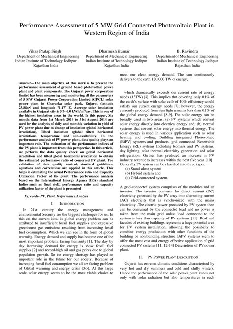 Pdf Performance Assessment Of 5 Mw Grid Connected Photovoltaic Plant In Western Region Of India