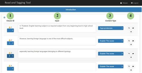 A UI Of Learner Part For Tagging Content Type And Relation Of Clauses Download Scientific
