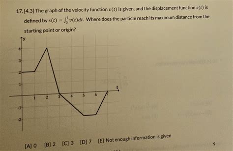 solved [4 3] ﻿the graph of the velocity function v t ﻿is