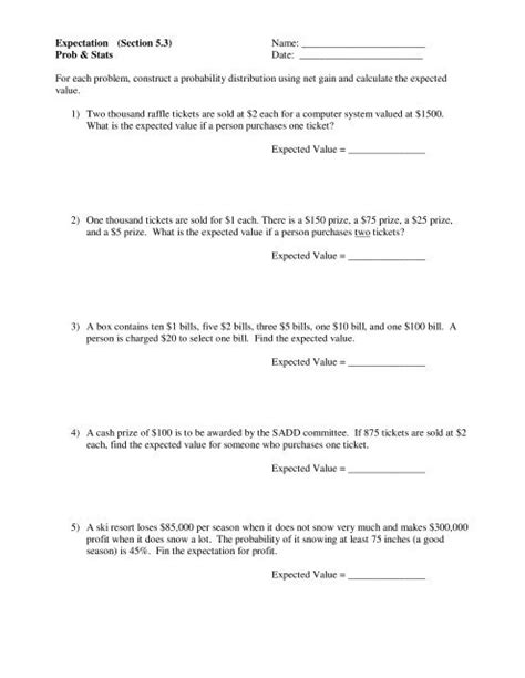 Worksheet On Expected Value