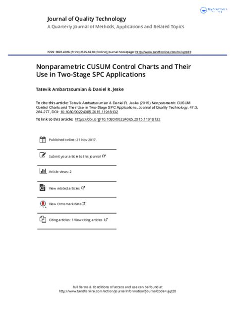 Pdf Nonparametric Cusum Control Charts And Their Use In Two Stage Spc