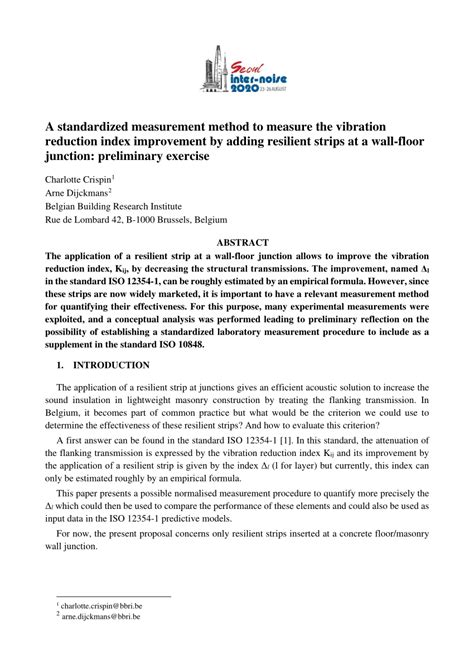 Pdf A Standardized Measurement Method To Measure The Vibration Reduction Index Improvement By