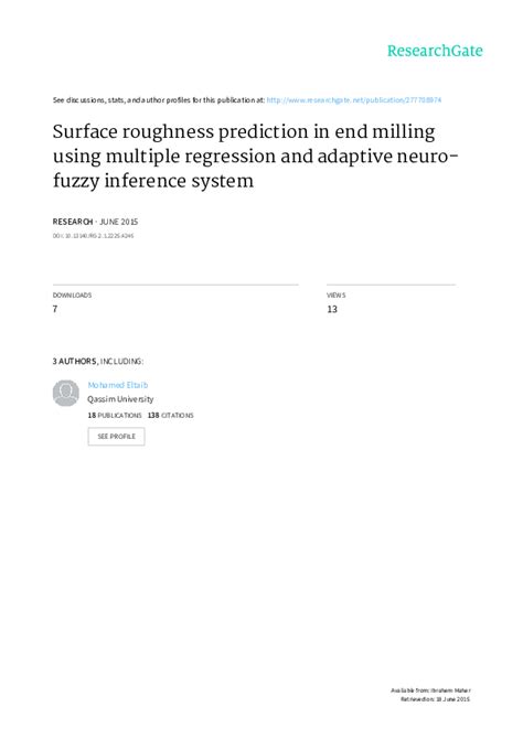 Pdf Surface Roughness Prediction In End Milling Using Multiple