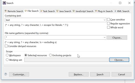 java how to search for file and file contents in eclipse stack