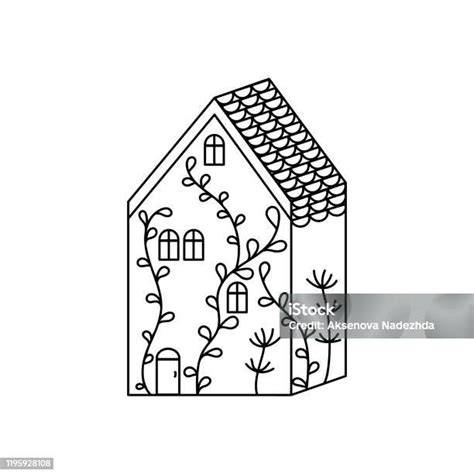 꽃 장식으로 장식 된 손으로 그린 낙서 마법의 집 선 아트의 벡터 그림 어린이 또는 성인을위한 색칠 공부 페이지 0명에 대한 스톡 벡터 아트 및 기타 이미지 Istock