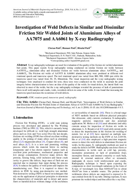 Pdf Investigation Of Weld Defects In Similar And Dissimilar Friction Stir Welded Joints Of