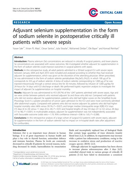 Pdf Adjuvant Selenium Supplementation In The Form Of Sodium Selenite In Postoperative