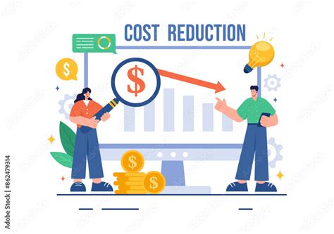 Cost Reduction Vector Illustration Depicting Decrease Price Minimization Or Falling Profit