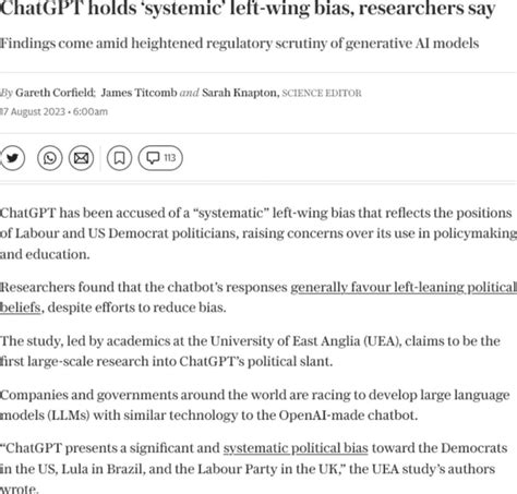 Chatgpt Holds Systemic Left Wing Bias Researchers Say Findings Come Amid Heightened