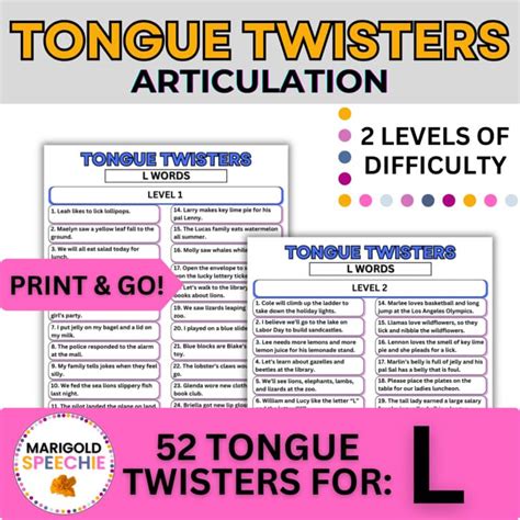 Sound Loaded Tongue Twisters Articulation L L Blends By Marigold