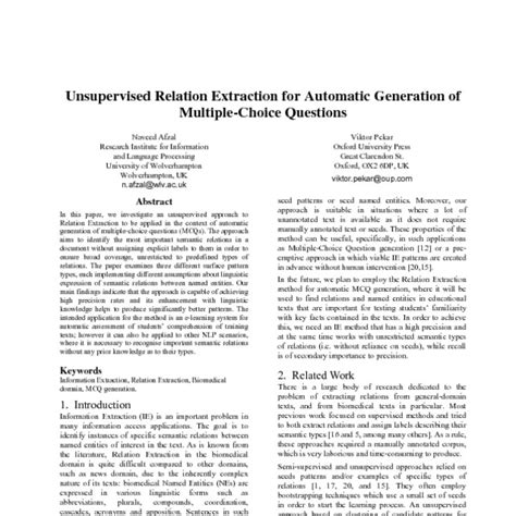 Unsupervised Relation Extraction For Automatic Generation Of Multiple