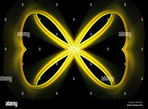 Abstract Motion Graphics With Colored Yellow Spirals And Fractals On A Black Background