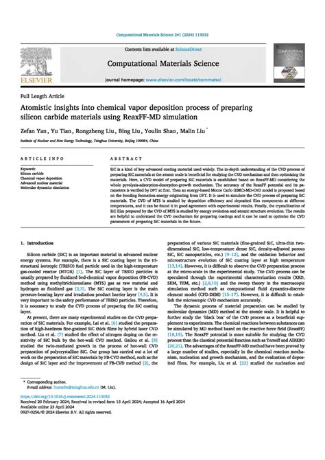 Pdf Atomistic Insights Into Chemical Vapor Deposition Process Of Preparing Silicon Carbide