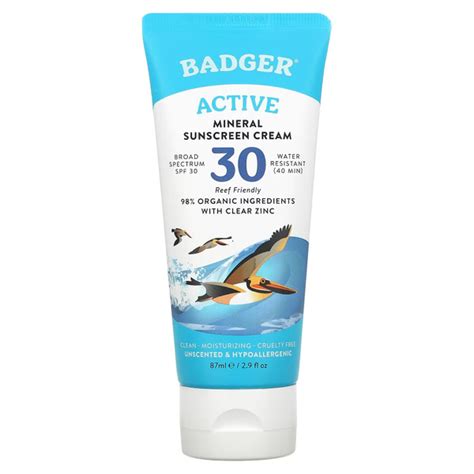 Badger Company Active Солнцезащитный крем без запаха гипоаллергенный ...