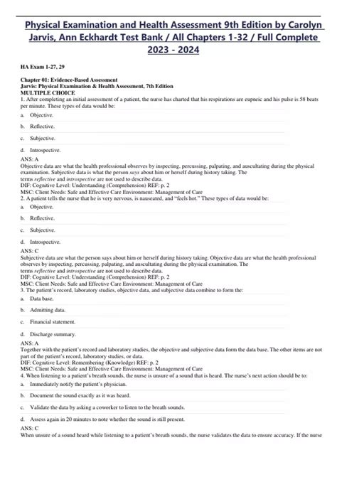 Physical Examination And Health Assessment 9th Edition By Carolyn Jarvis Ann Eckhardt Test Bank