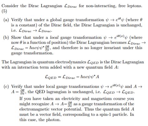 Solved Consider The Dirac Lagrangian Ldirac For