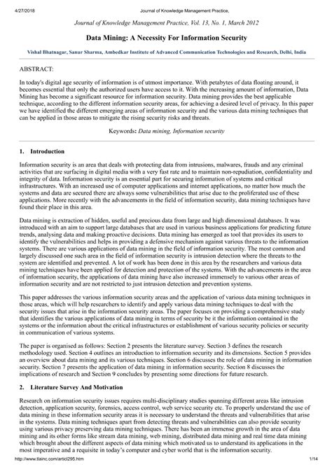 Pdf Data Mining A Necessity For Information Security