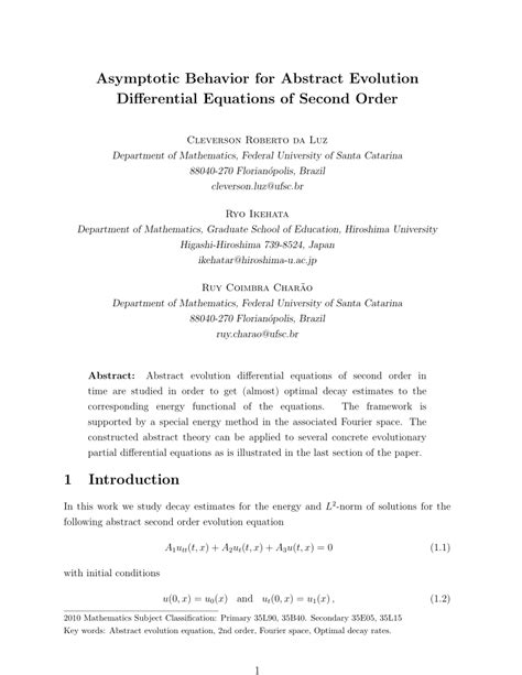 Pdf Asymptotic Behavior For Abstract Evolution Differential Equations Of Second Order