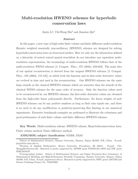Pdf Multi Resolution Hweno Schemes For Hyperbolic Conservation Laws