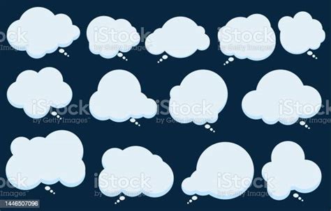 어두운 배경에 말풍선을 설정합니다 채팅 상자 또는 채팅 벡터 낙서 메시지 또는 통신 아이콘 만화와 크리스마스 대화에 대한 클라우드 말하기 개념에 대한 스톡 벡터 아트 및