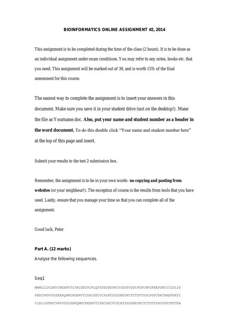 Bioinformatics Online Assignment 2 Biol2254 Bioinformatics Rmit