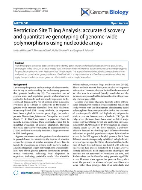 Pdf Restriction Site Tiling Analysis Accurate Discovery And Quantitative Genotyping Of Genome