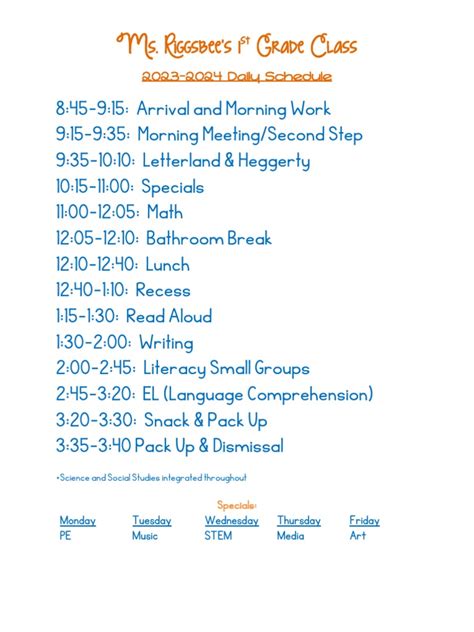 Class Schedule 2023 2024 Pdf