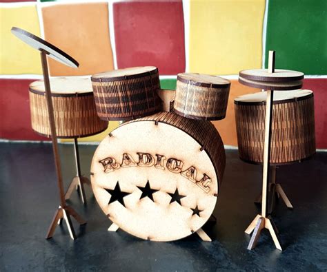Mini Drum Kit Model Personalised With Any Design On Bass Drum Lazzylozlasercutter
