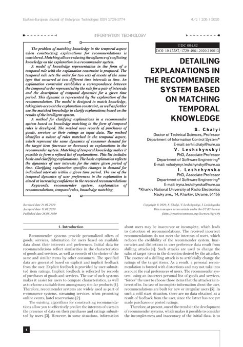 Pdf Detailing Explanations In The Recommender System Based On