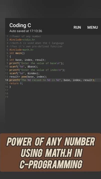 Power Of Any Number Using Mathh In C Programming Power Cprogramming