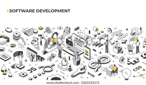 Software Development Concepts Covered Isometric Illustration Stock