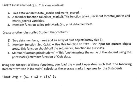 Solved Create A Class Named Quiz This Class Contains 1