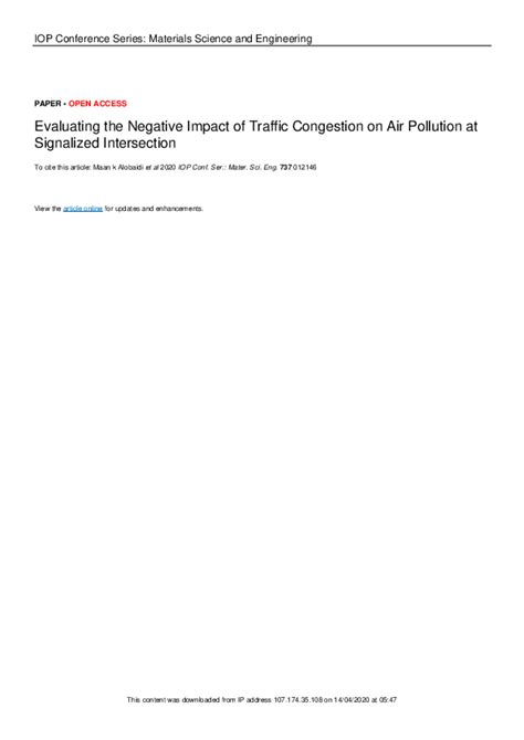 Pdf Evaluating The Negative Impact Of Traffic Congestion On Air Pollution At Signalized