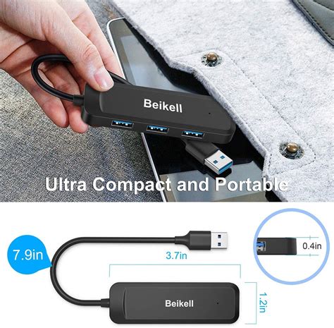 Beikell Usb 3 0 Hub 4 Port Ultra Slim Usb Hub Data Hub Extra Light Super Speed