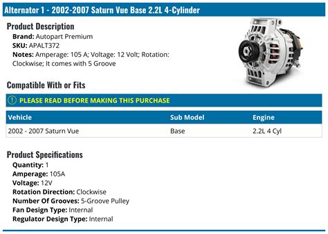 2002 2007 Saturn Vue Alternator Autopart Premium Apalt372
