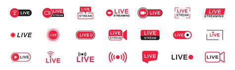 라이브 스트리밍 아이콘 세트입니다 라이브 방송 버튼 과 기호 온라인 스트림 아이콘 집합입니다 라이브 스트림 로고 소셜 미디어 벡터 그림입니다 교육에 대한 스톡 벡터 아트 및