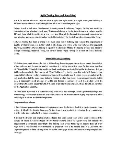 Agile Testing Method Simplified Pdf Software Development Process