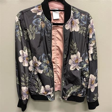 Floral Black Mauve Pink Reversible Bomber Jacket Ebay