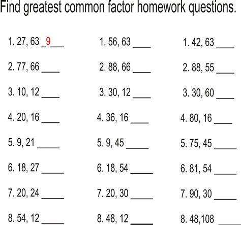 Greatest Common Divisor Worksheet