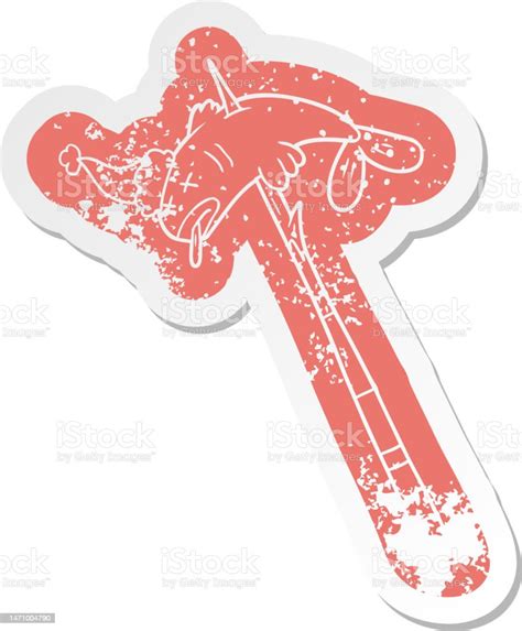 기발한 만화 산타 모자를 쓰고 창을 가진 물고기의 고민 스티커 갇힌에 대한 스톡 벡터 아트 및 기타 이미지 갇힌 그런지